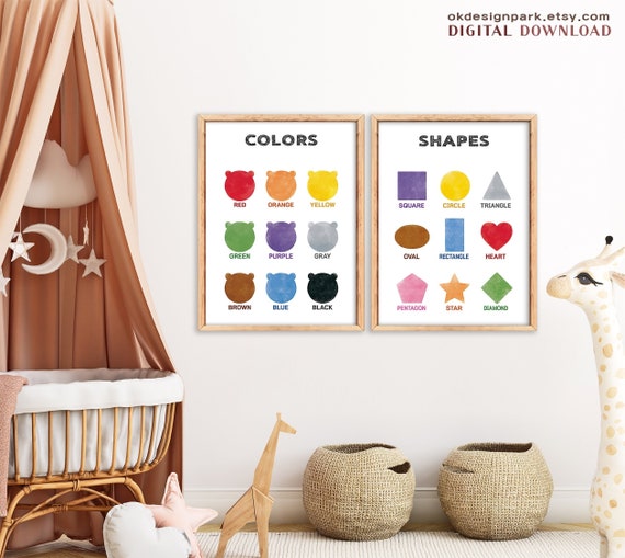 Shapes Printable Nursery Poster Colors Educational Print | Etsy