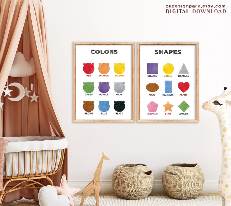 Shapes Printable Nursery Poster Colors Educational Print - Etsy