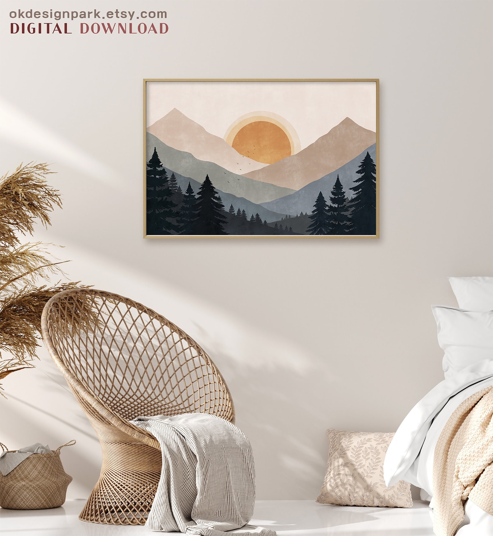 Sun and Mountain Wall Art Landscape Print Set Printable Wall - Etsy