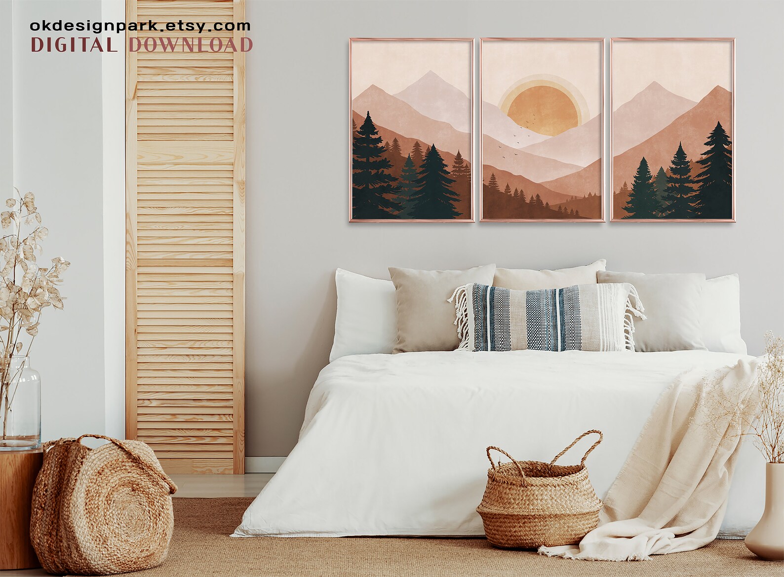 Abstract Mountain Boho Decor Set of 3 Prints Terracotta - Etsy