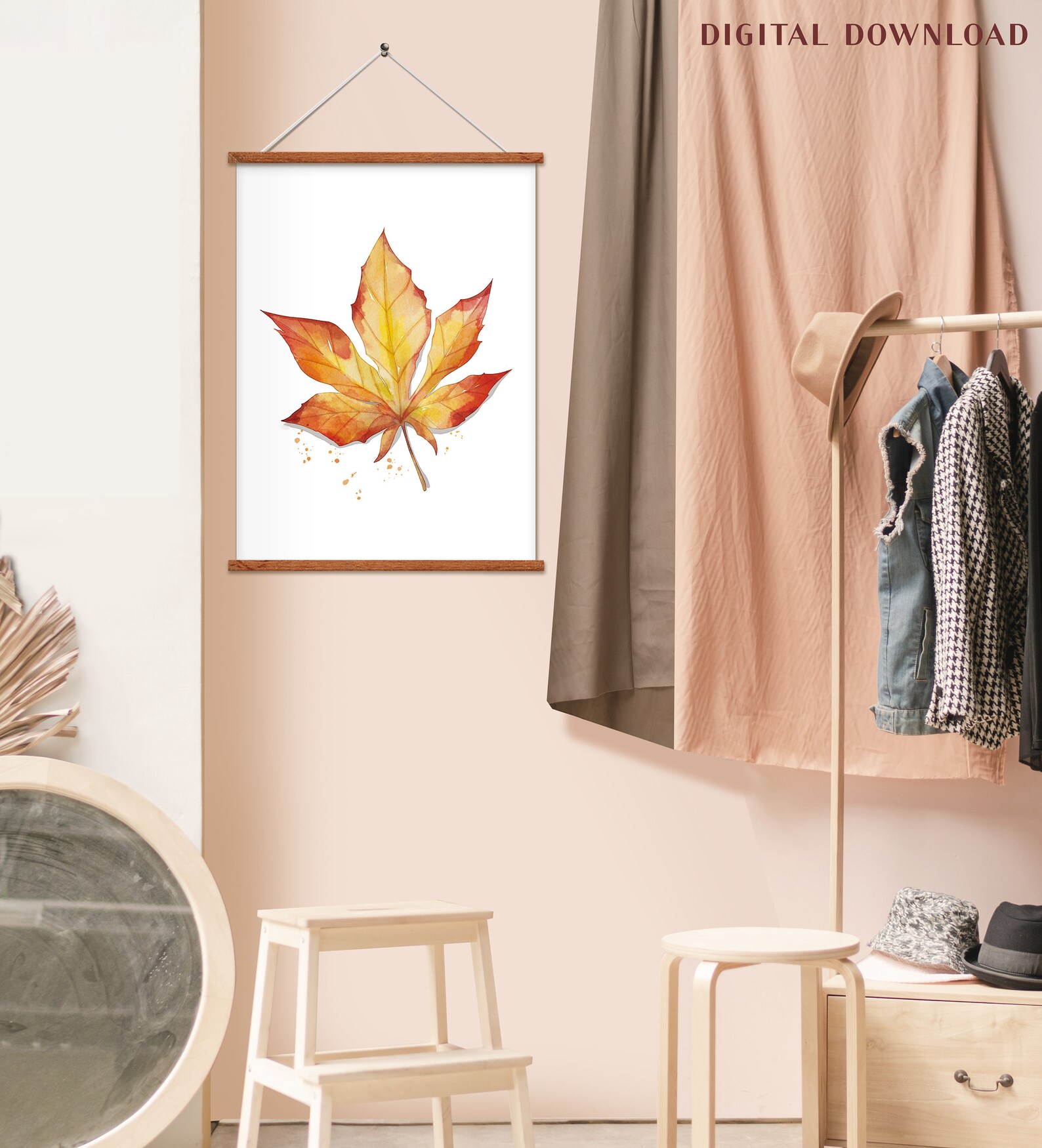 Fall Leaves Maple Leaf Wall Art Watercolor Fall Printable Autumn Leaves ...