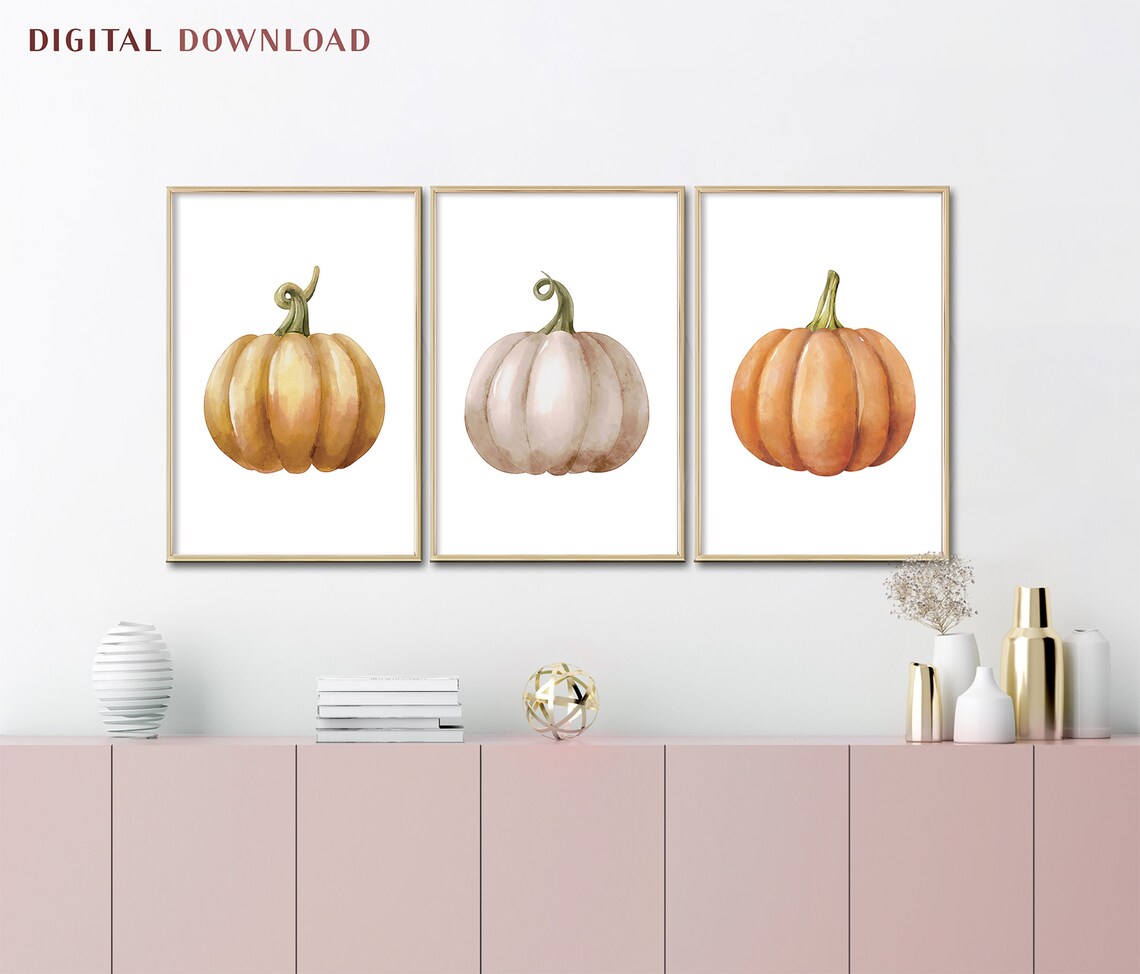 Fall Prints Watercolor Pumpkin Print Printable Fall Wall - Etsy