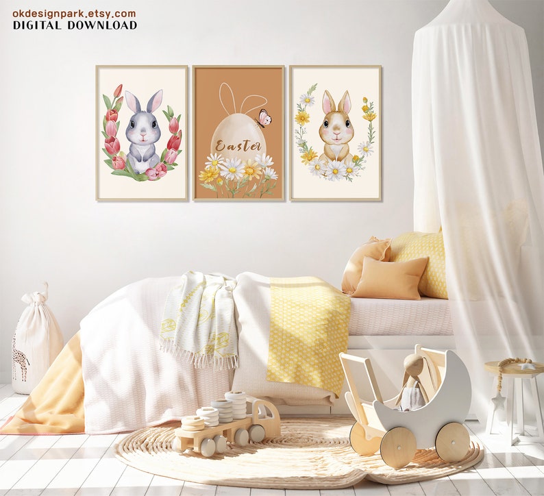 Easter Printable Set, Spring Prints, Set of 6 Print, Spring Wall Art ...