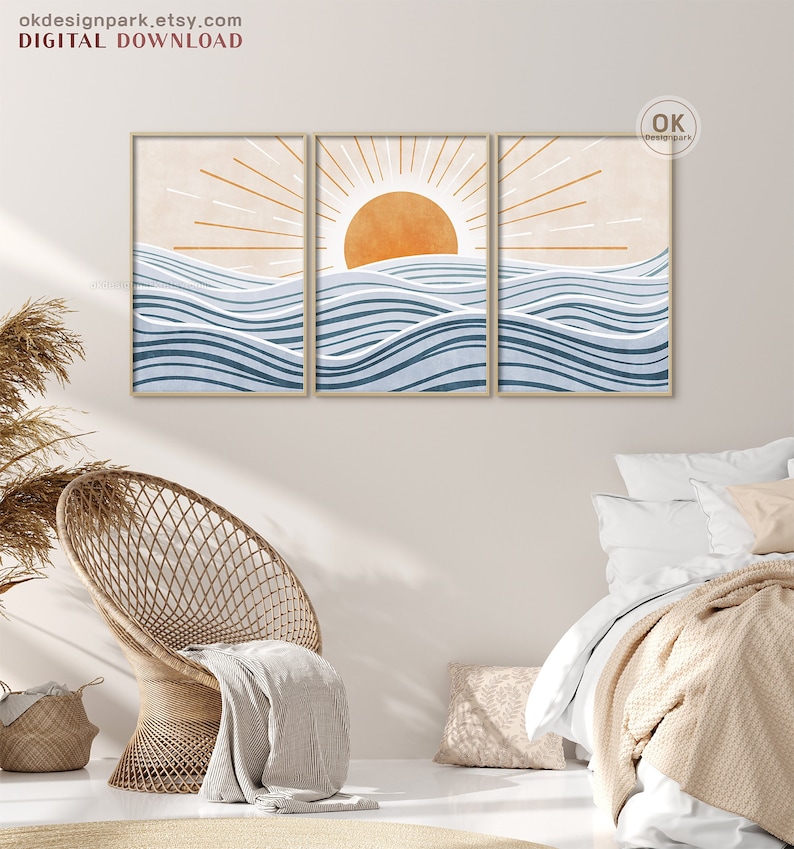 Boho Sun Art Print, Yellow Sun Poster, Sunrise Wall Art, Sun Nursery ...