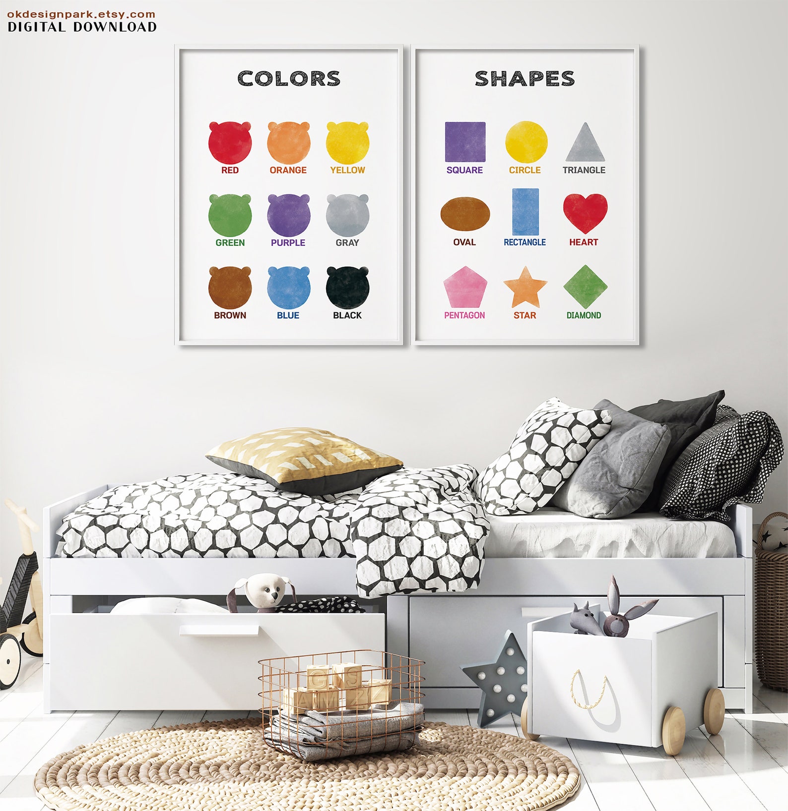 Shapes Printable Nursery Poster Colors Educational Print | Etsy