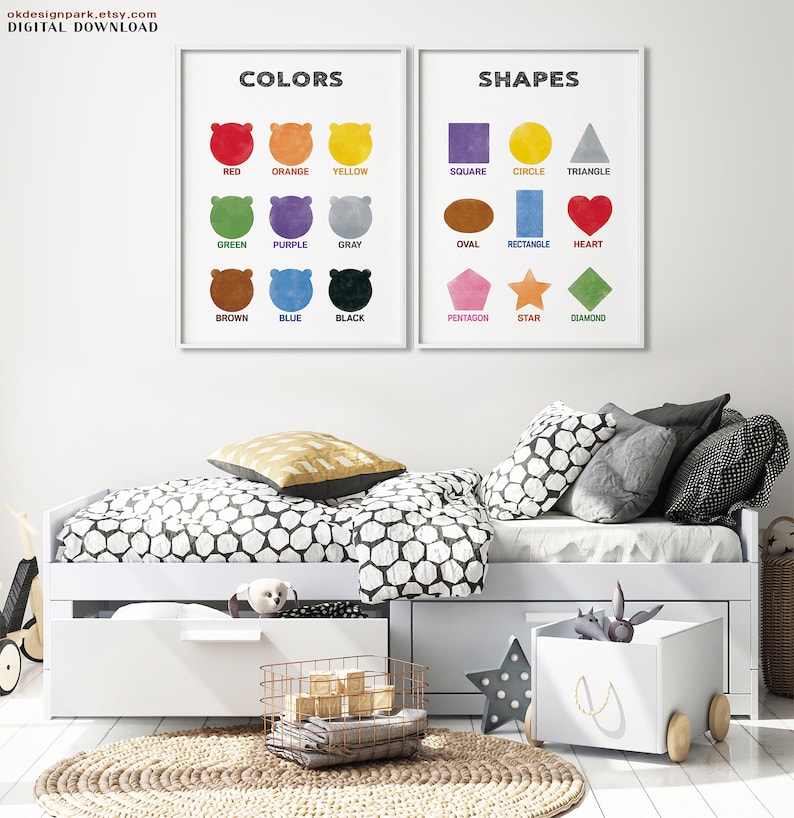 Shapes Printable Nursery Poster Colors Educational Print - Etsy