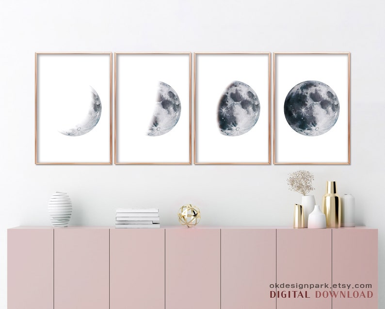 Moon Wall Art Living Room Gallery Moon Phase Print Set of 4 - Etsy