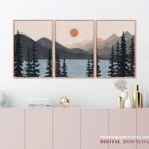 Abstract Mountain Sunset Poster Sun and Mountain Wall Art - Etsy