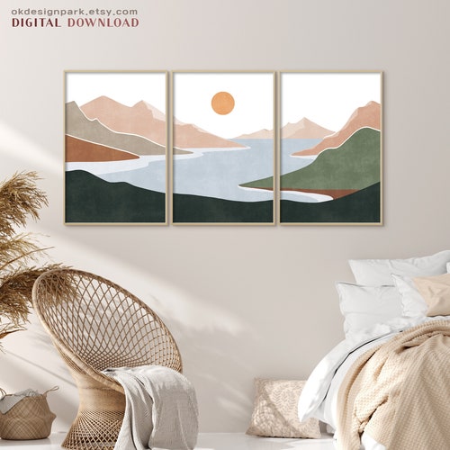 Sun and Mountain Wall Art Landscape Print Set Print Set of - Etsy