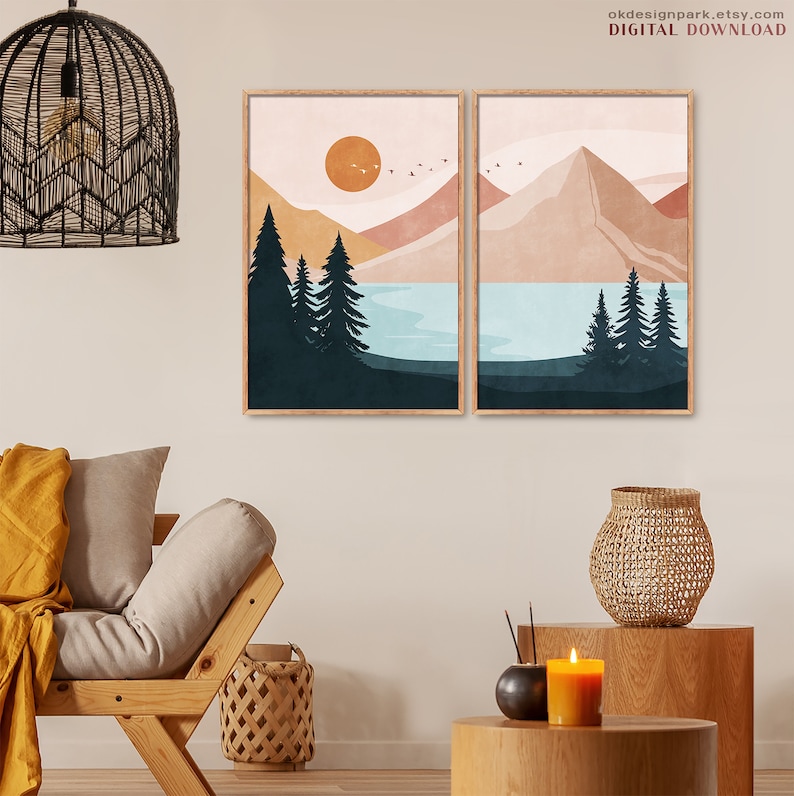 Sun and Mountain Wall Art Landscape Print Set Print Set of | Etsy