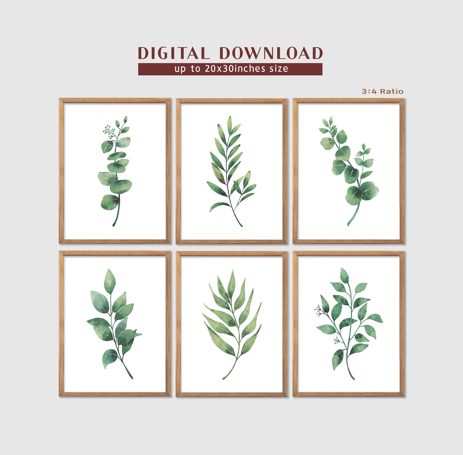 Botanical Print Set, Green Plant Poster, Greenery Art, Home Decor Gift ...