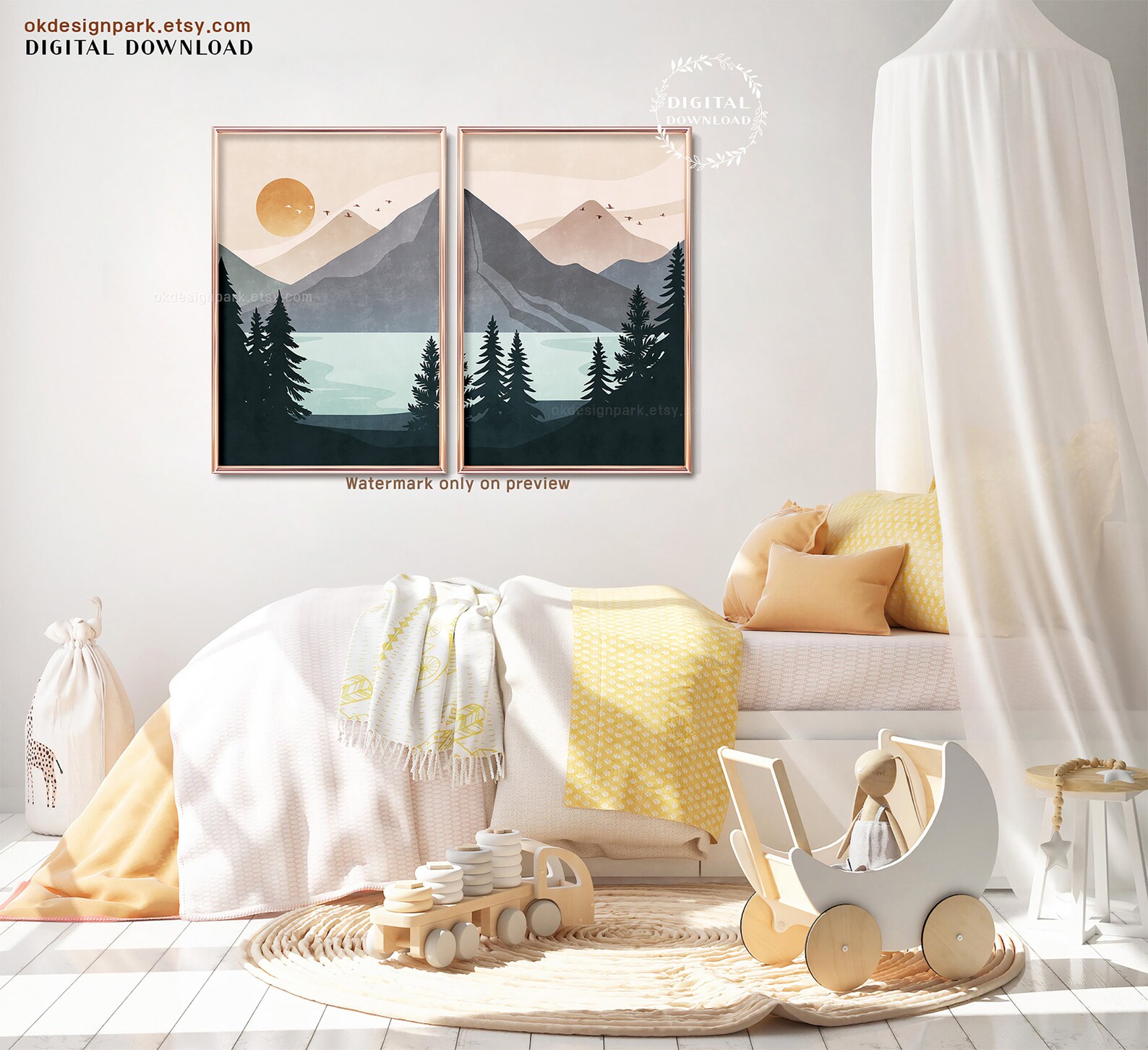 Sunset Poster Masculine Wall Art Sun and Mountain Wall Art - Etsy