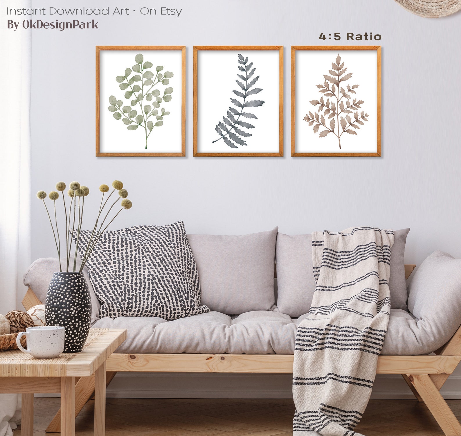 Watercolor Neutral Botanical Wall Art, Abstract Botanical Print Set of ...