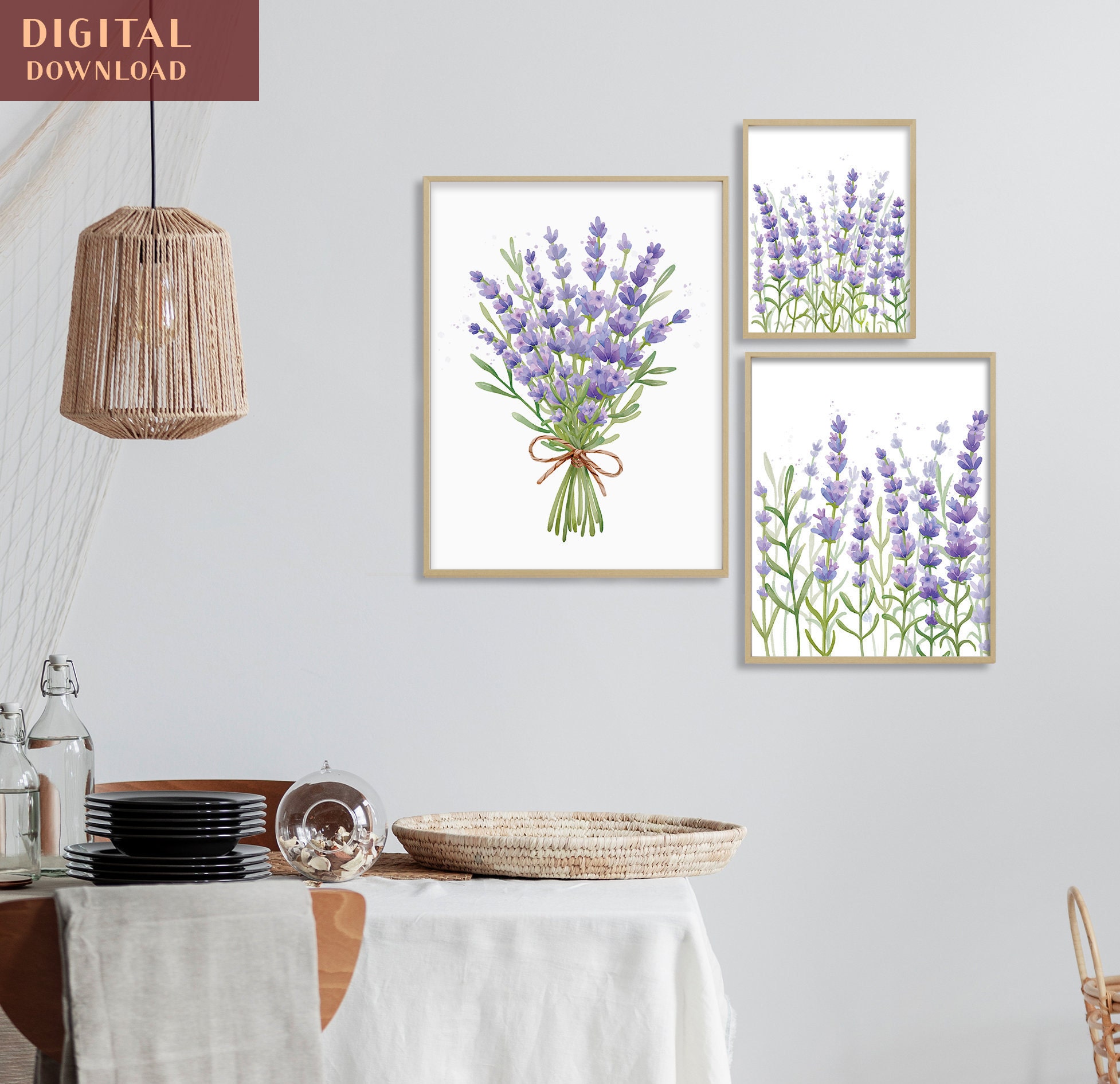 Watercolor Lavender Print Print Set of 3 Botanical Wall Art | Etsy
