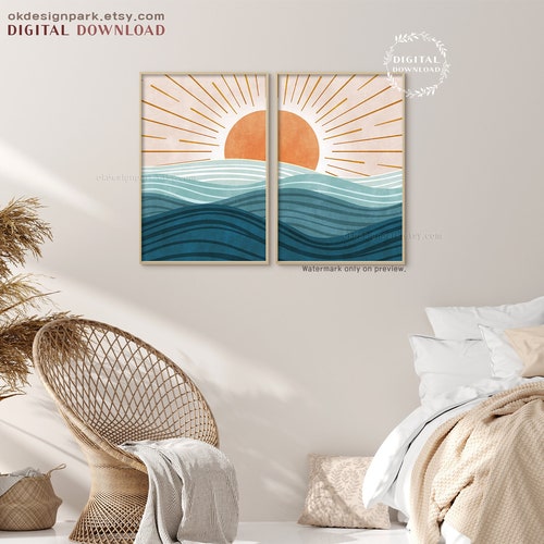 Ocean Waves Print Boho Beach Print Ocean Wall Art Modern - Etsy