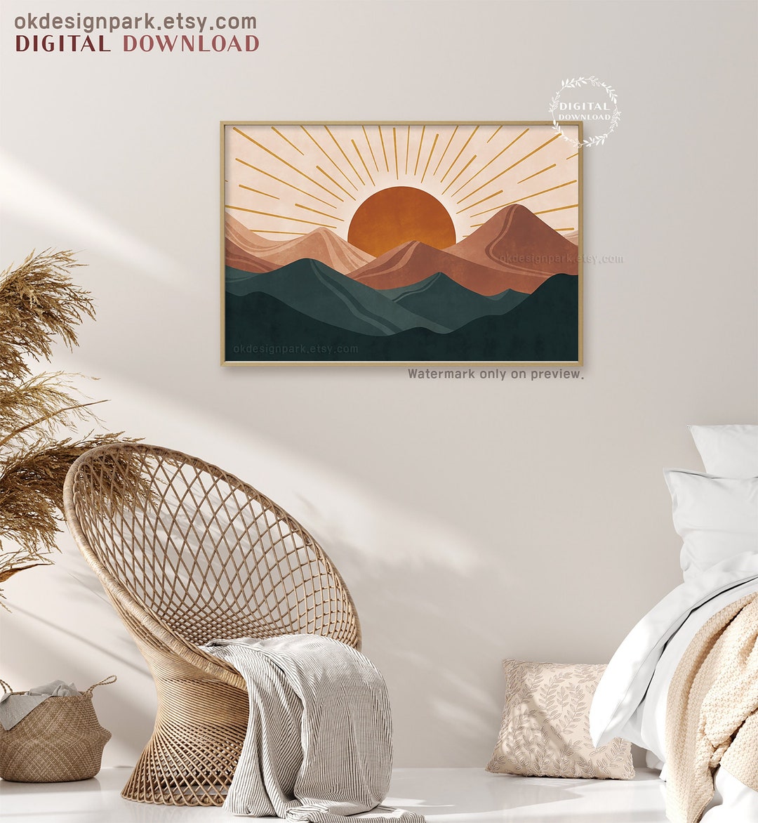 Sunset Wall Art, Mountains Wall Art, Nature Wall Art, Abstract Mountain ...