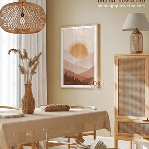 Abstract Mountain, Boho Decor, Set of 3 Prints, Terracotta Wall Art, 3 ...