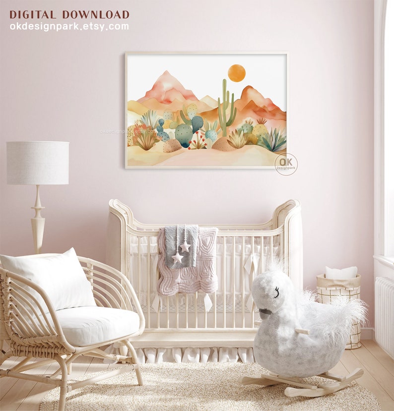 Desert Wall Art, Boho Watercolor Cactus, Nature Wall Art Horizontal ...