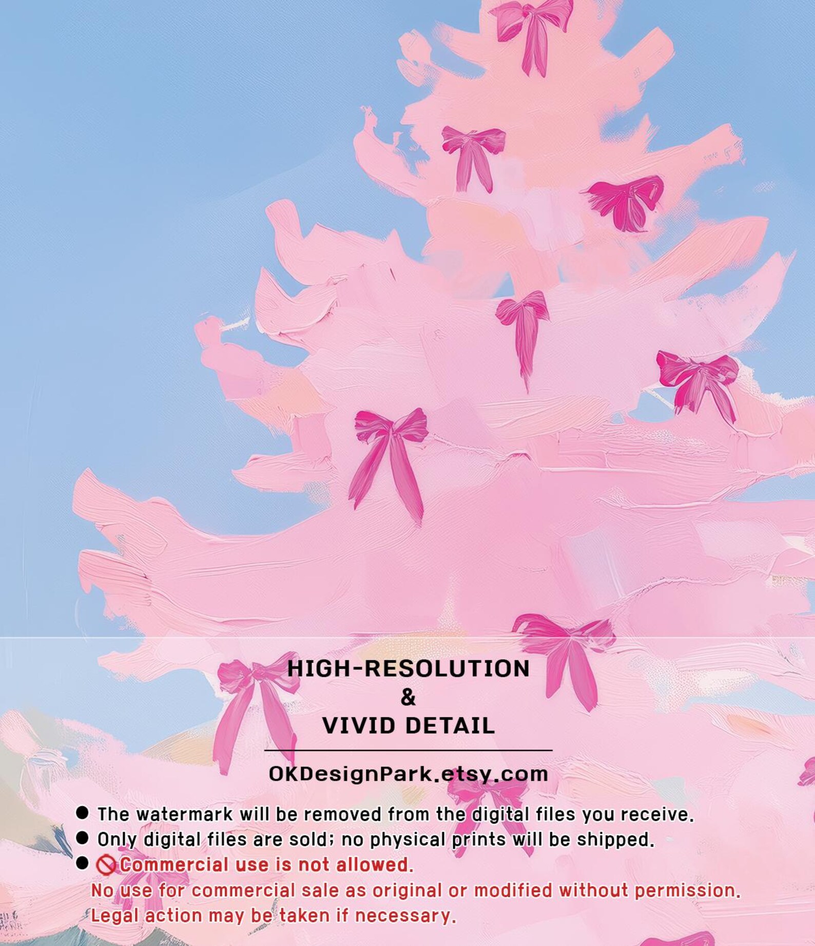 Pink Christmas Tree Printable Wall Art, Pastel Winter Scene Art Print ...