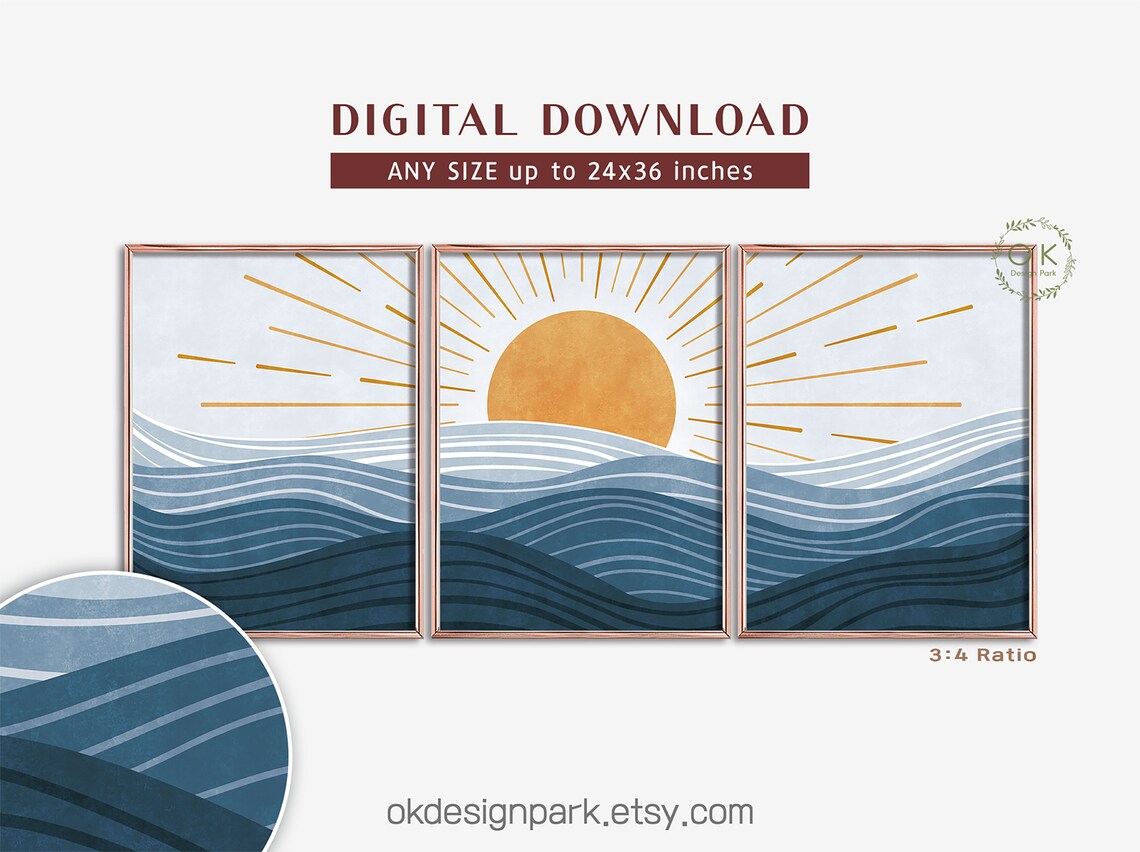 Boho Beach Print Ocean Wall Art Modern Ocean Prints Ocean - Etsy