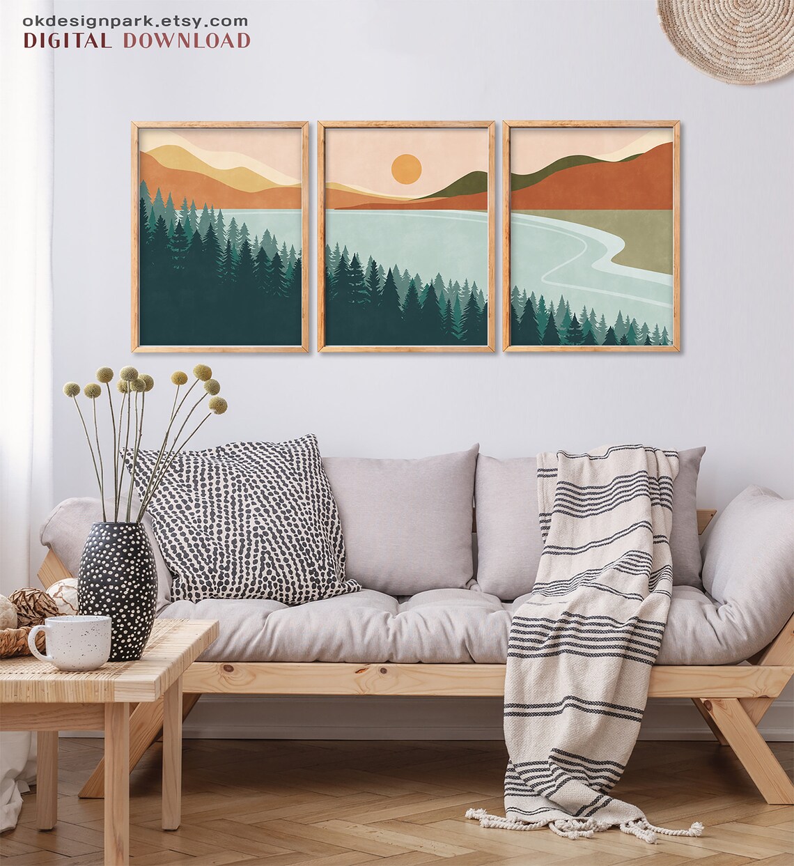 Minimalist Art Abstract Mountain Sun and Mountain Wall Art | Etsy