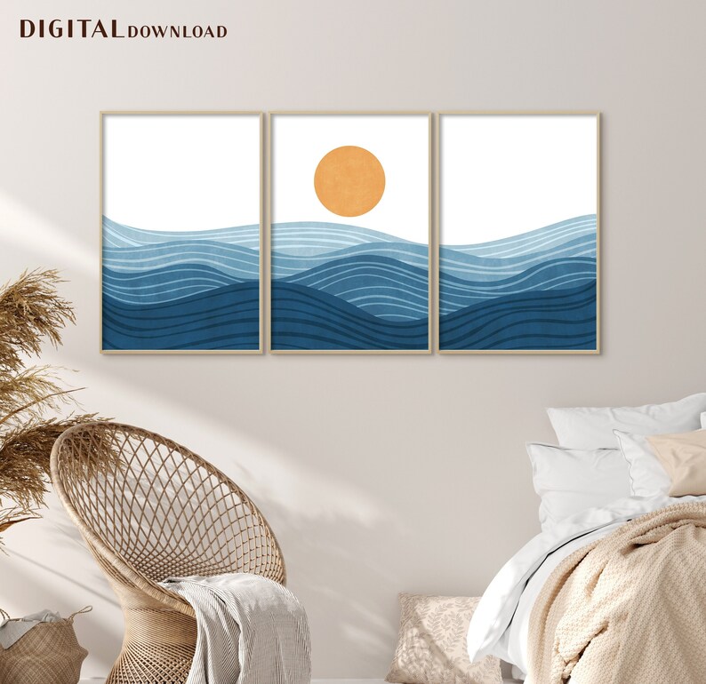 Boho Beach Print Ocean Waves Print Ocean Wall Art Modern - Etsy