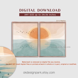 Ocean Waves Print, Boho Beach Print, Ocean Wall Art, Modern Ocean ...