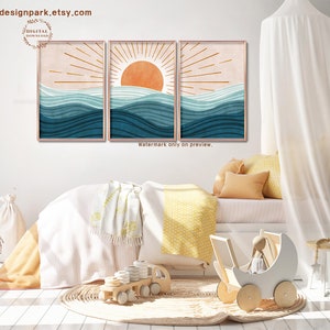 Ocean Waves Print, Boho Beach Print, Ocean Wall Art, Modern Ocean ...