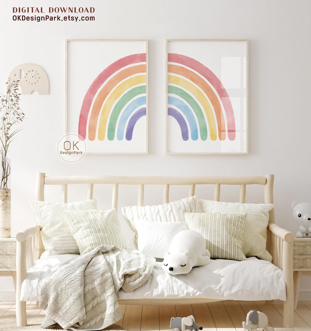 Watercolor Rainbow Print Set, Watercolor Rainbow Wall Art, Rainbow Art ...