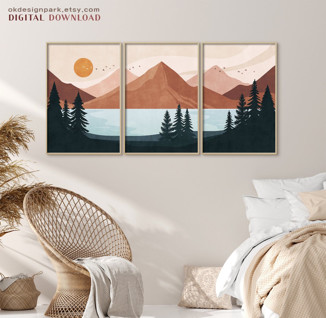 Abstract Mountain Sun and Mountain Wall Art Landscape Print - Etsy