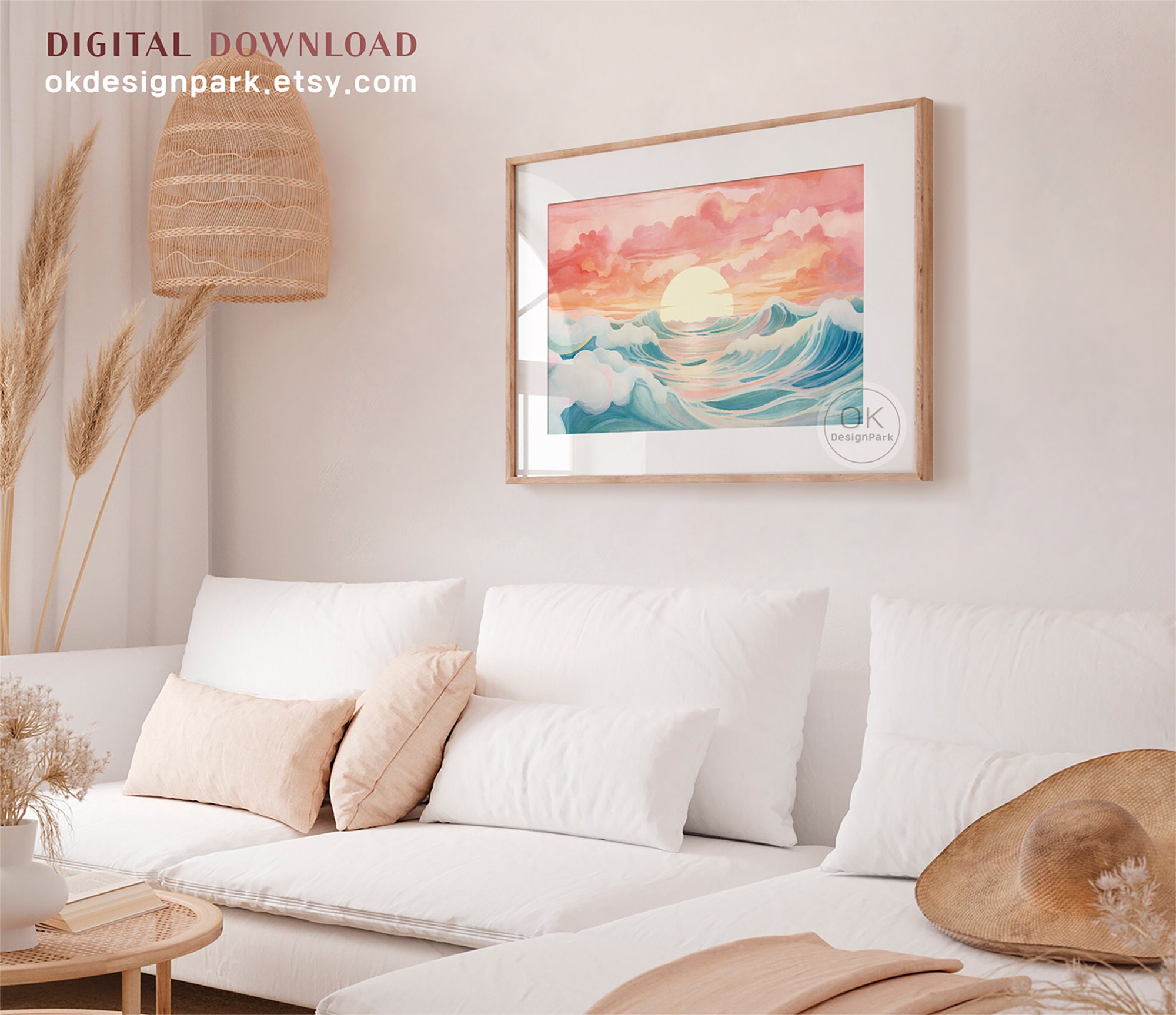 Colorful Sunset Print, Pastel Wall Art, Ocean Waves Print, Bedroom ...