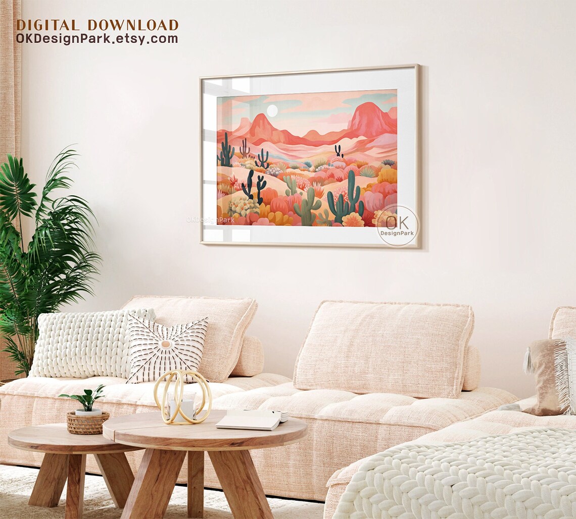 California Desert Horizontal Wall Art, Colorful Desert, Boho Mountain ...