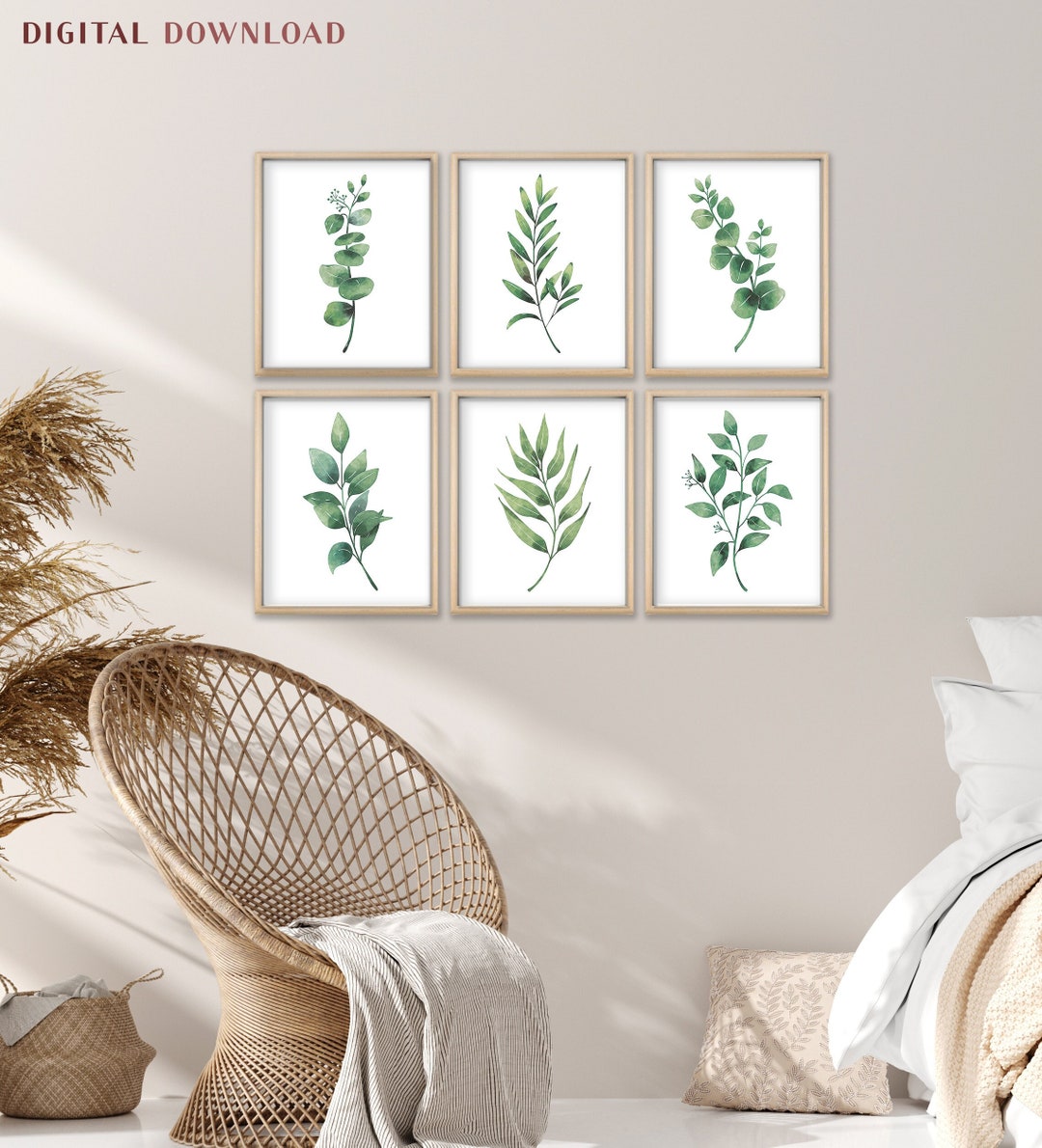 Botanical Print Set, Green Plant Poster, Greenery Art, Home Decor Gift ...