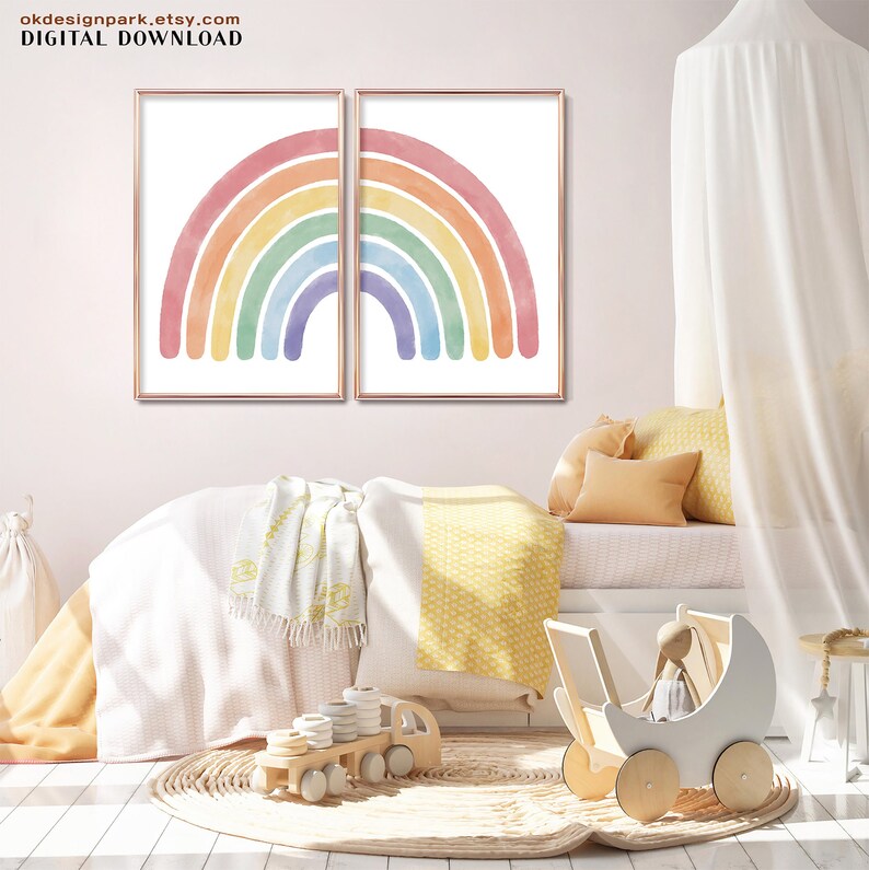 Watercolor Rainbow Print Set Watercolor Rainbow Wall Art | Etsy