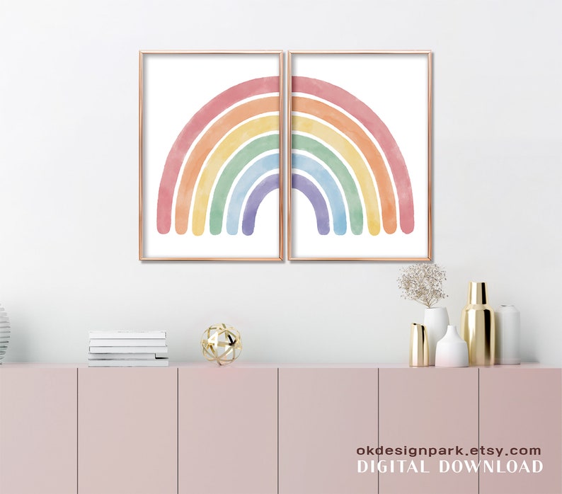 Watercolor Rainbow Print Set Watercolor Rainbow Wall Art | Etsy