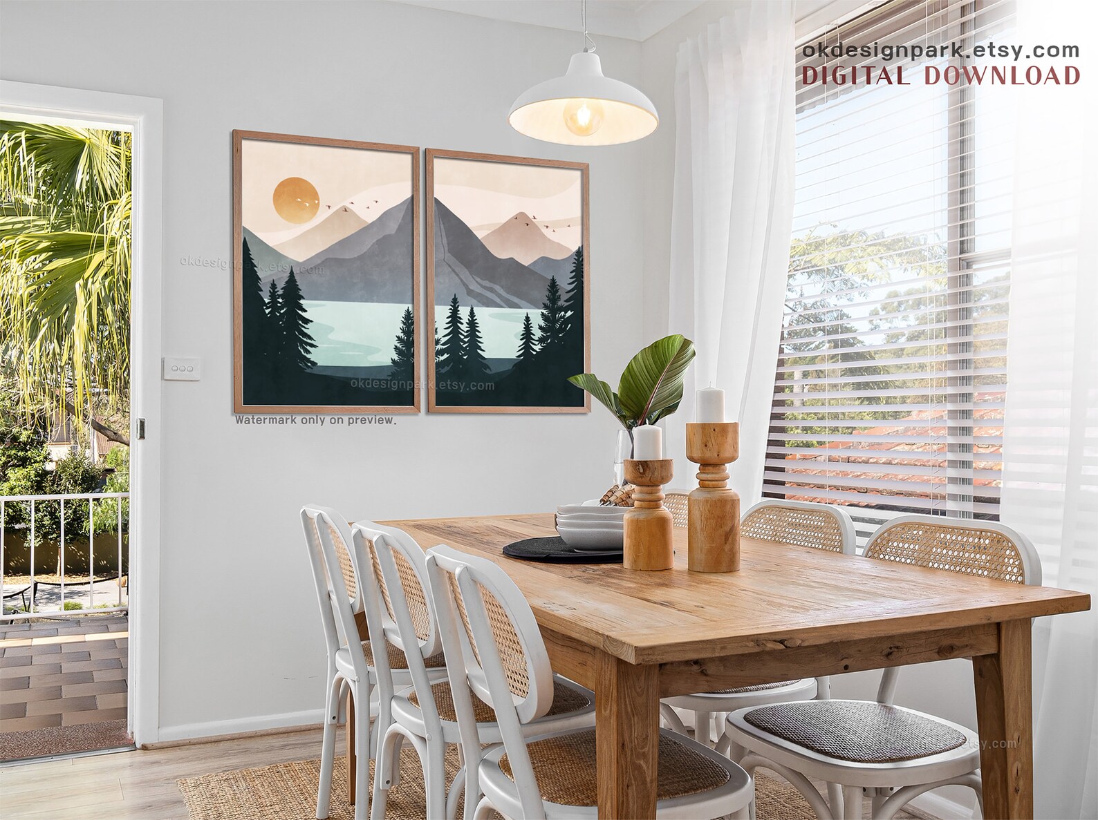 Sunset Poster Masculine Wall Art Sun and Mountain Wall Art - Etsy