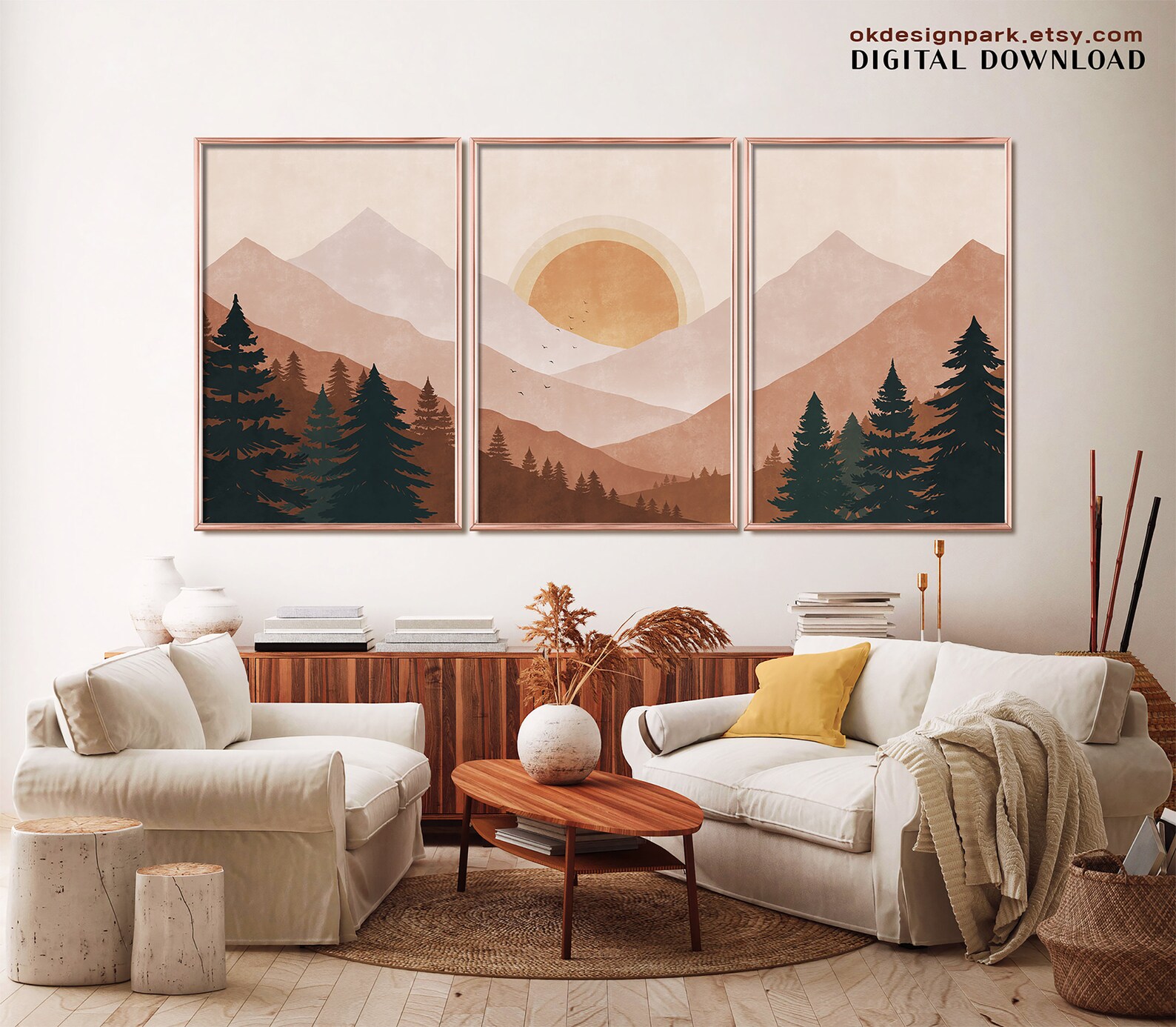 Abstract Mountain Boho Decor Set of 3 Prints Terracotta - Etsy