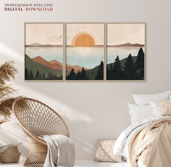 Abstract Mountain Sun and Mountain Wall Art Landscape Print | Etsy