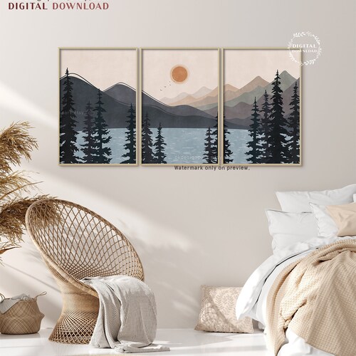 Sun and Mountain Wall Art Landscape Print Set Print Set of - Etsy