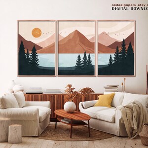 Abstract Mountain Sun and Mountain Wall Art Landscape Print - Etsy