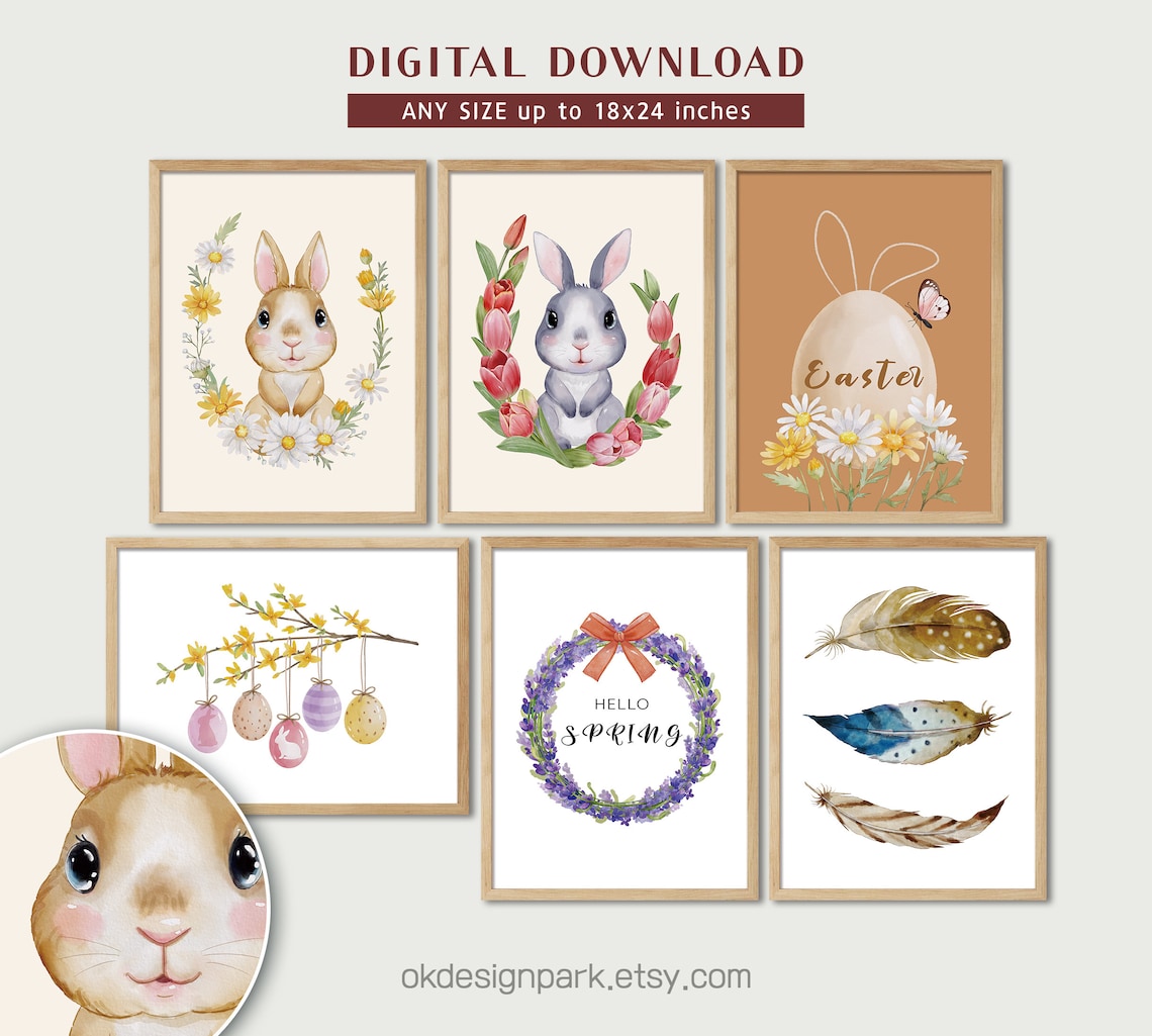 Easter Printable Set Spring Prints Set of 6 Print Spring - Etsy