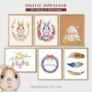 Easter Printable Set, Spring Prints, Set of 6 Print, Spring Wall Art ...
