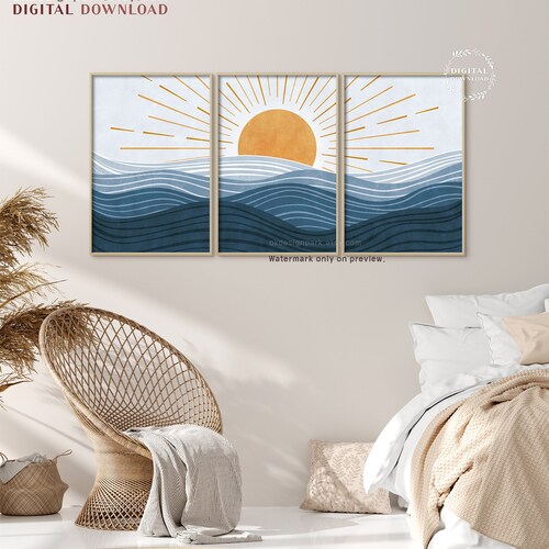 Boho Beach Print Ocean Waves Print Ocean Wall Art Modern - Etsy