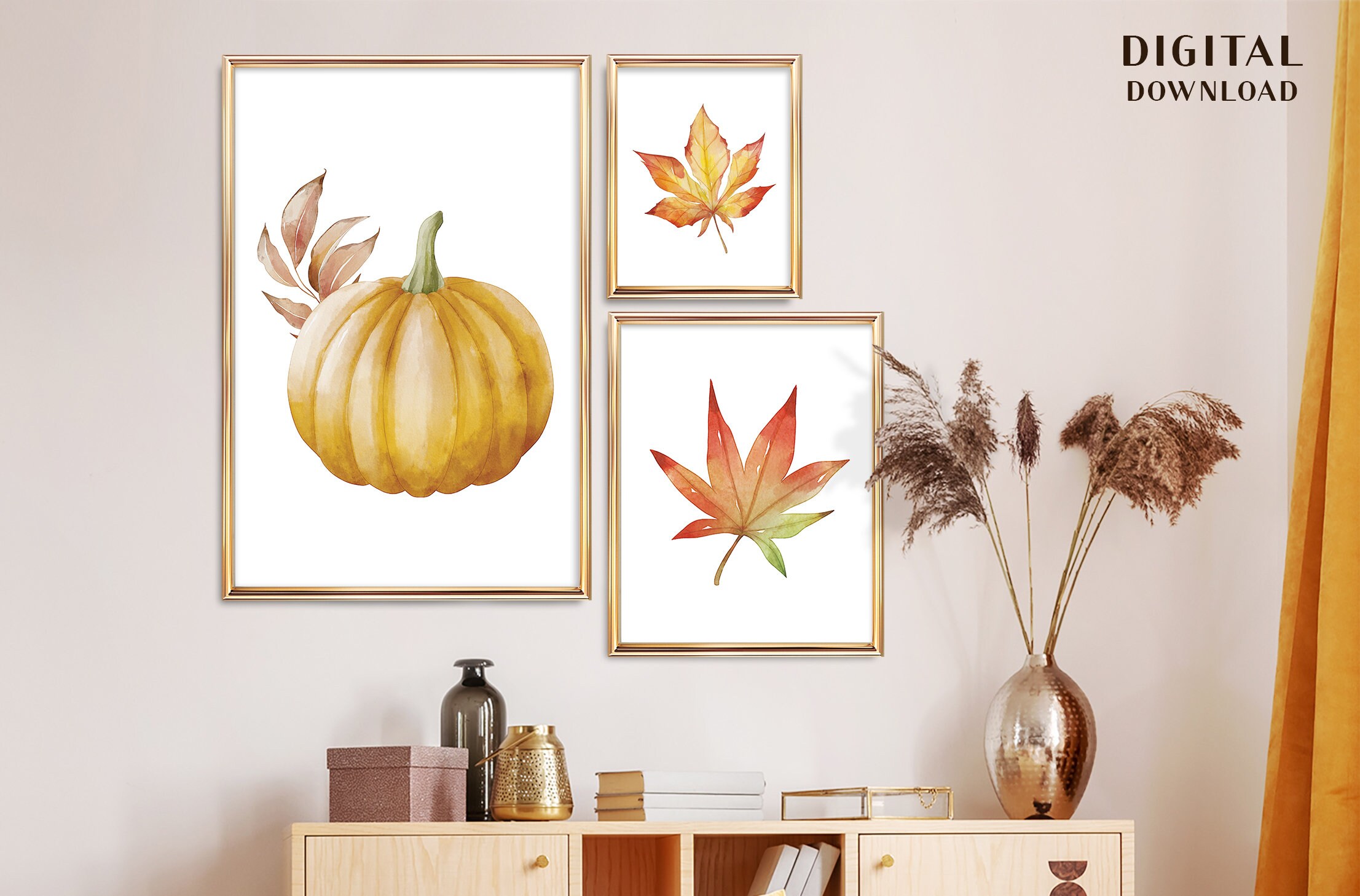 Fall Thanksgiving Decor, Watercolor Pumpkin Print, Fall Printable, Fall ...