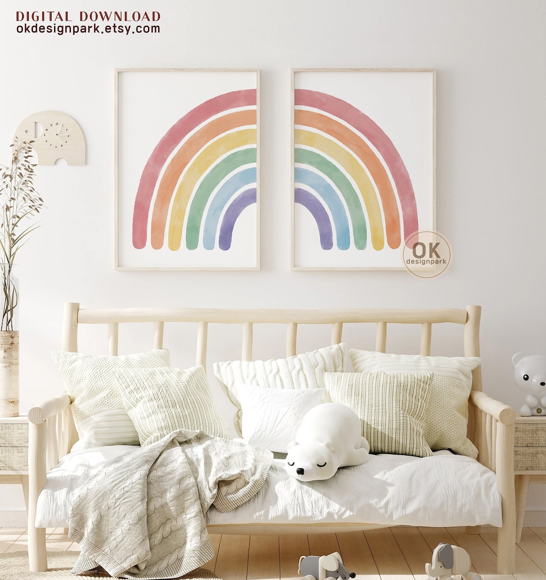 Watercolor Rainbow Print Set, Watercolor Rainbow Wall Art, Rainbow Art ...