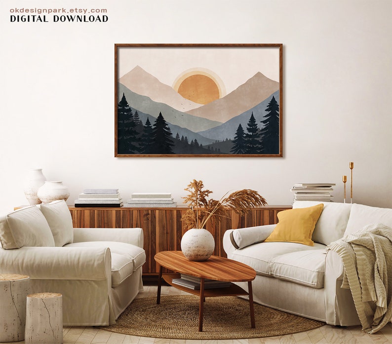 Sun and Mountain Wall Art Landscape Print Set Printable Wall - Etsy