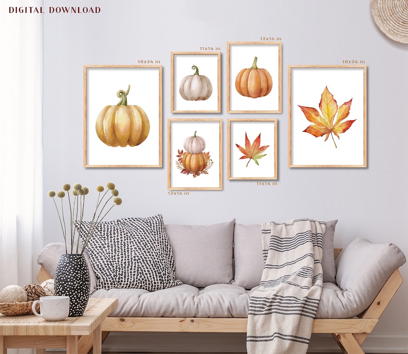 Fall Wall Decor, Fall Prints Set of 6, Fall Home Decor, Watercolor ...