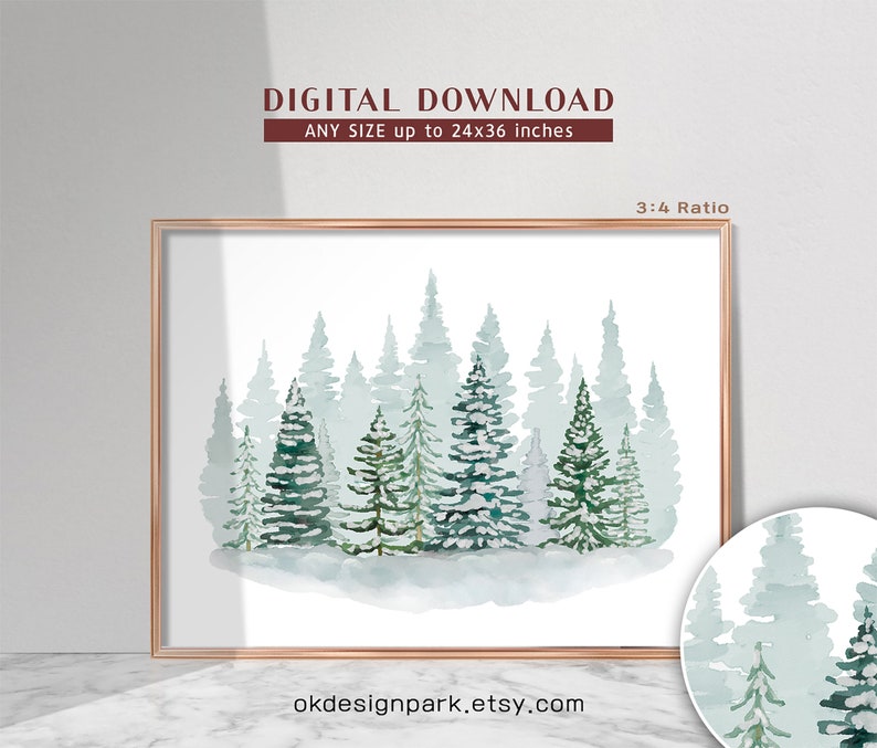 Christmas Printable Winter Prints Winter Trees Print - Etsy