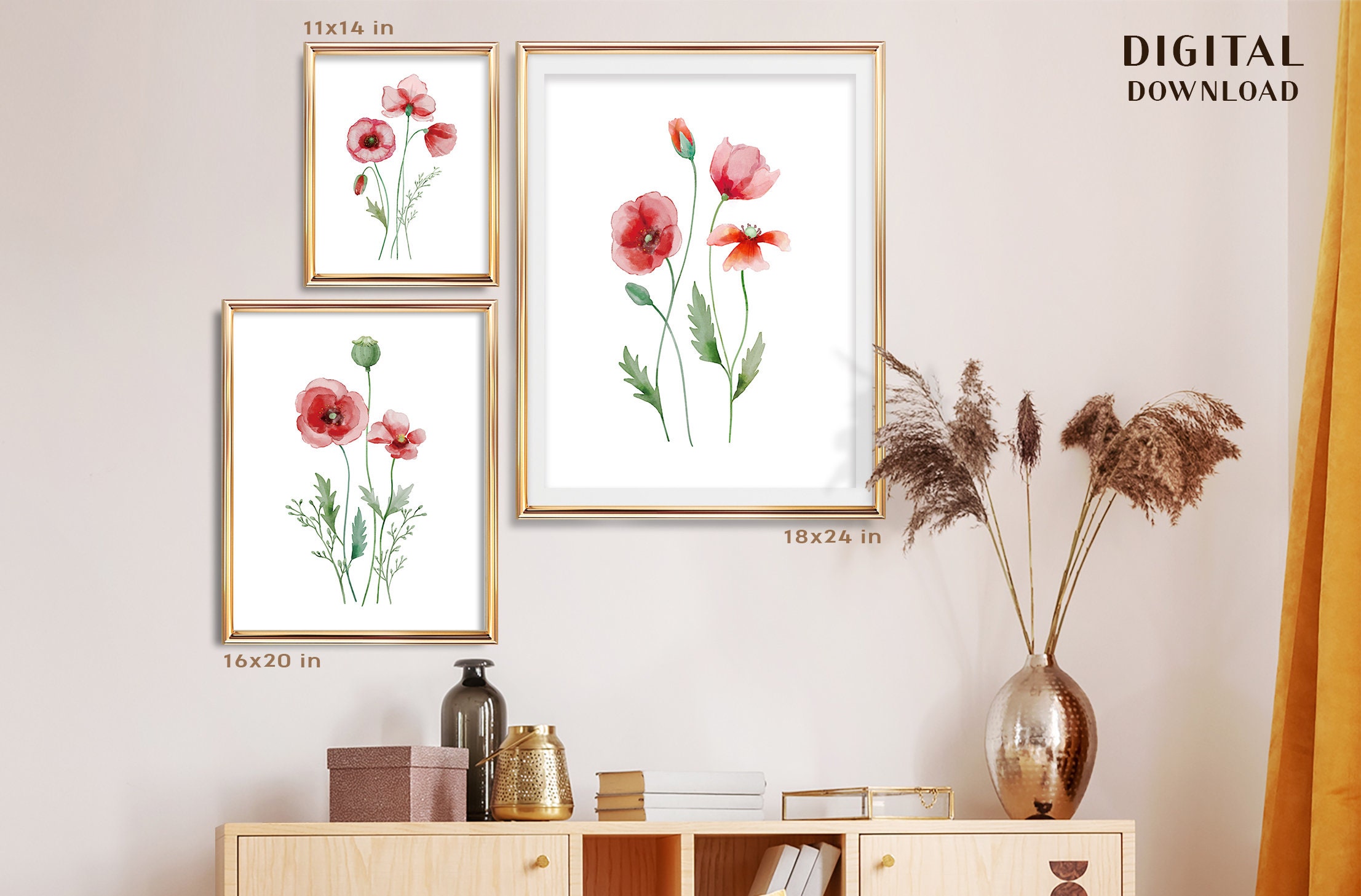 Red Poppy Watercolor Poppy Print Set of 3 Prints Flowers - Etsy