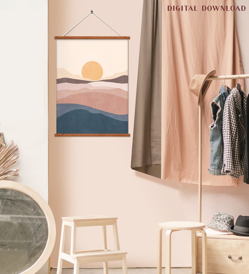 Sunset Print Modern Set of 3 Ocean Wave Poster Abstract - Etsy